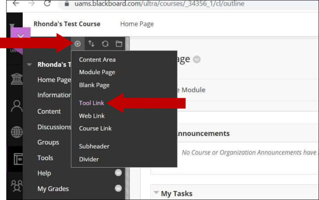 How to Add a Tool Link for Collaborate Ultra in Your Course Menu | UAMS ...